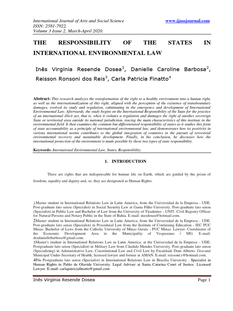 State Responsibility in Int'l Environmental Law | PDF | Sustainability ...