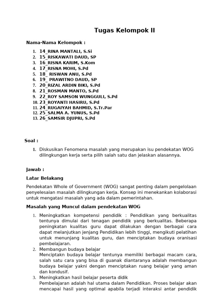 Tugas 1 Kelompok - Angkatan 8 Kelompok Ii | PDF
