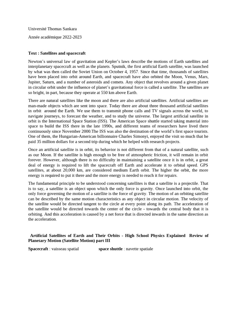 Session de Rattrapage L1S2 Satellites | PDF