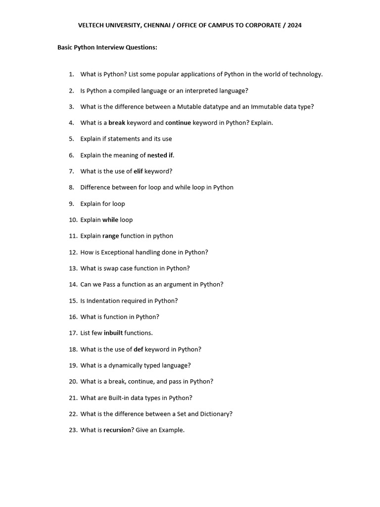 Python Interview Questions For NON - CSE | PDF