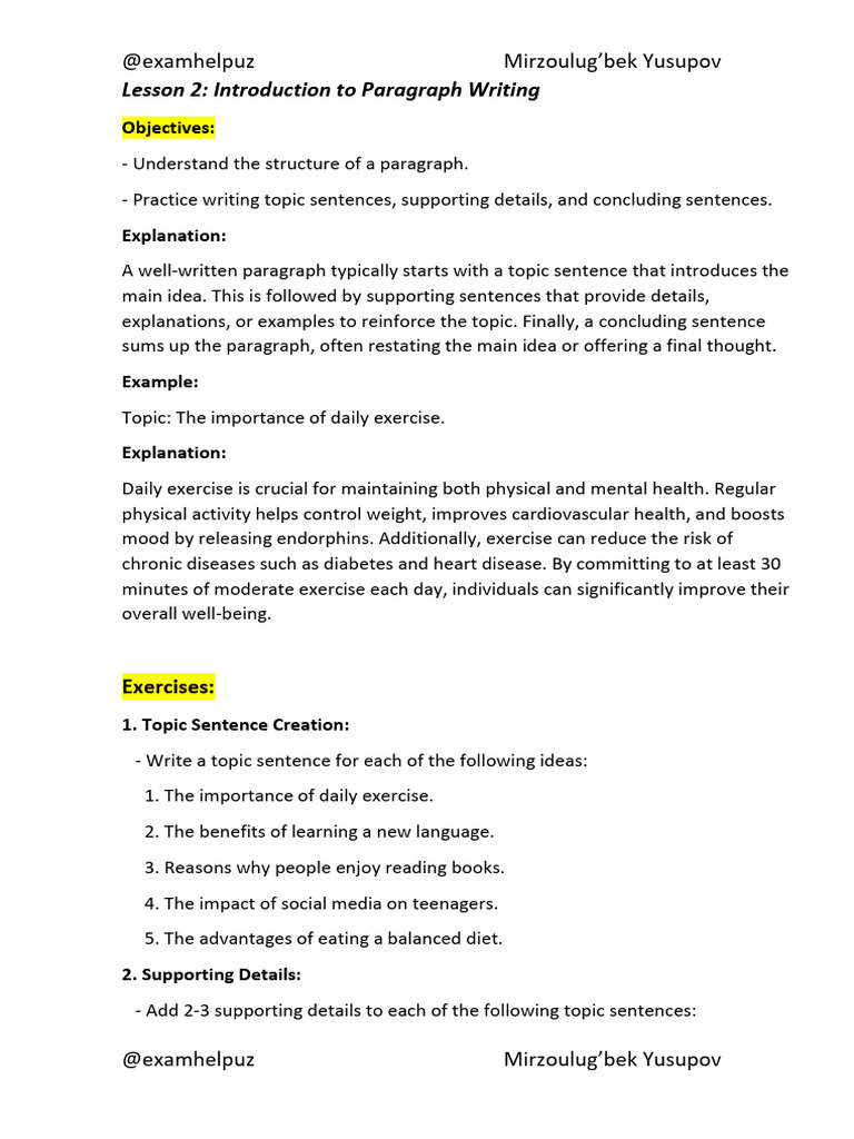 Writing Lesson 2 | PDF