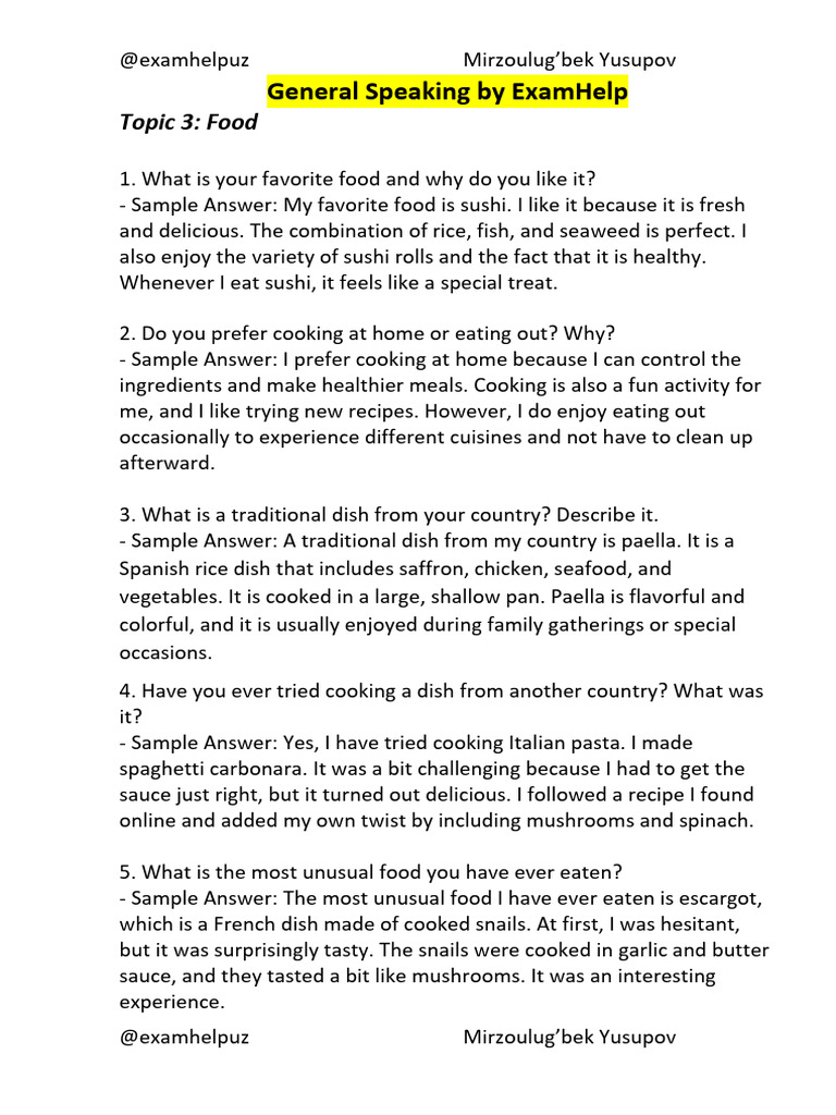 General Speaking Topic 3 by ExamHelp | PDF