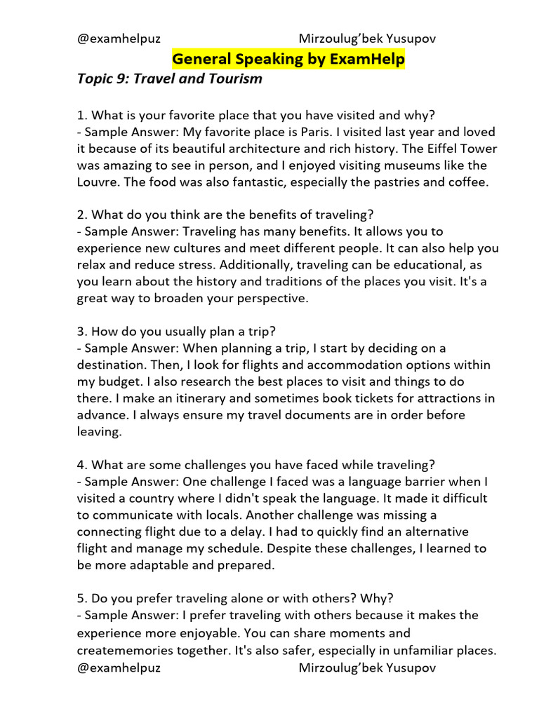 General Speaking Topic 9 by ExamHelp | PDF