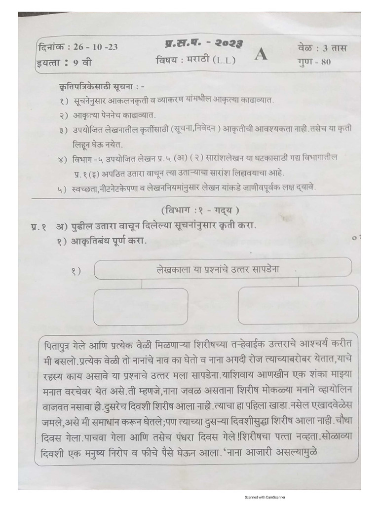 9th STD Marathi Paper Pattern For Semester 1 | PDF