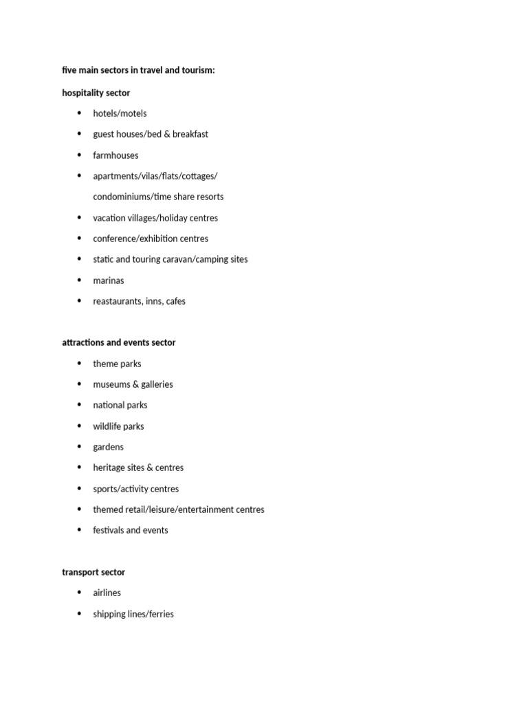 Five Main Sectors in Travel and Tourism: Hospitality Sector | PDF
