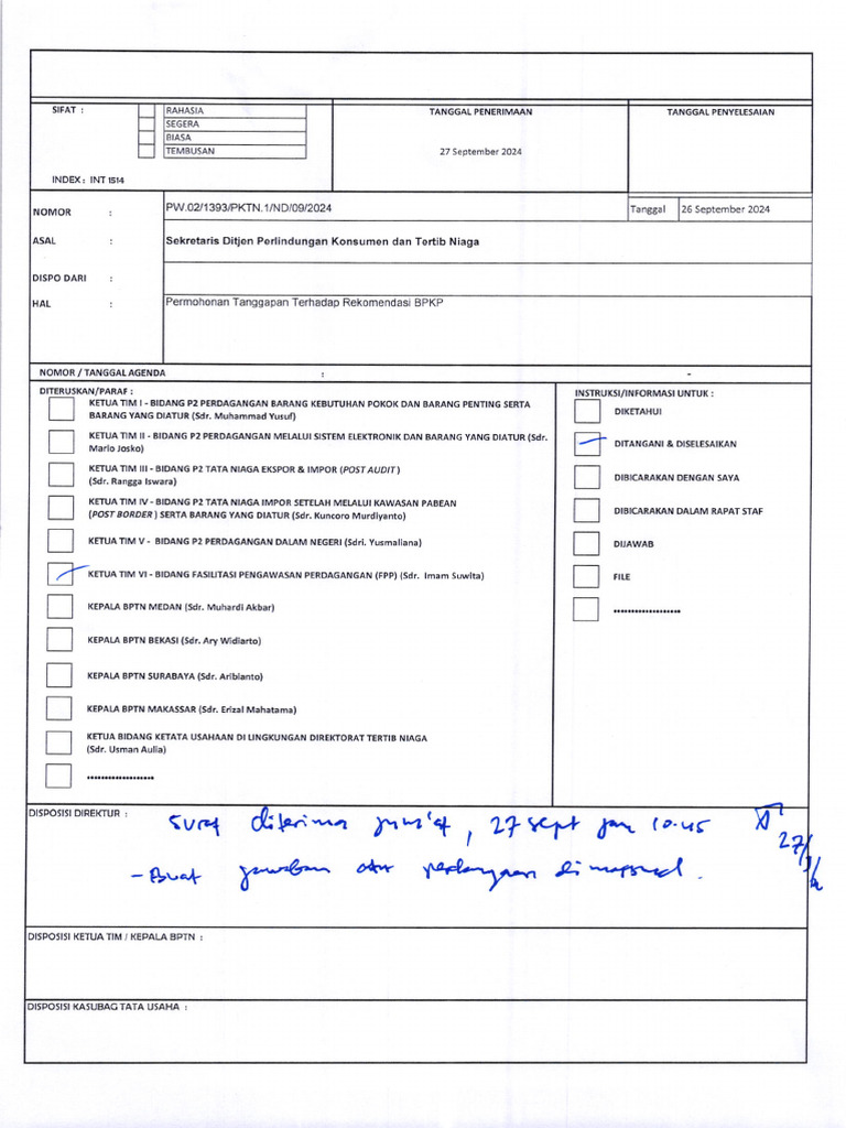 INT 1514 TIM 6 Permohonan Tanggapan Rekomendasi BPKP | PDF