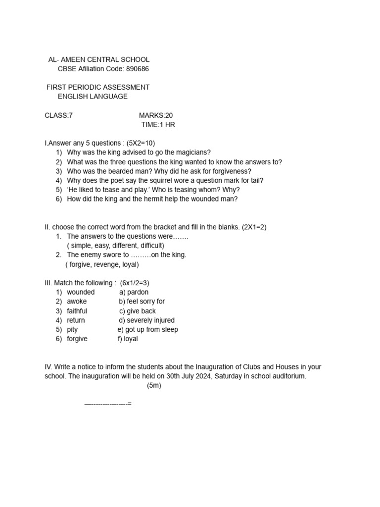 Periodic Assessment. 1-1 | PDF