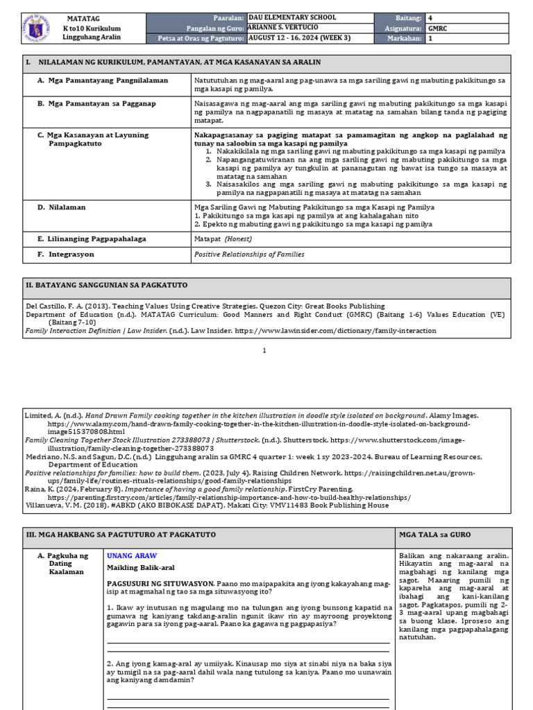 DLL Matatag - GMRC 4 Q1 W3 | PDF