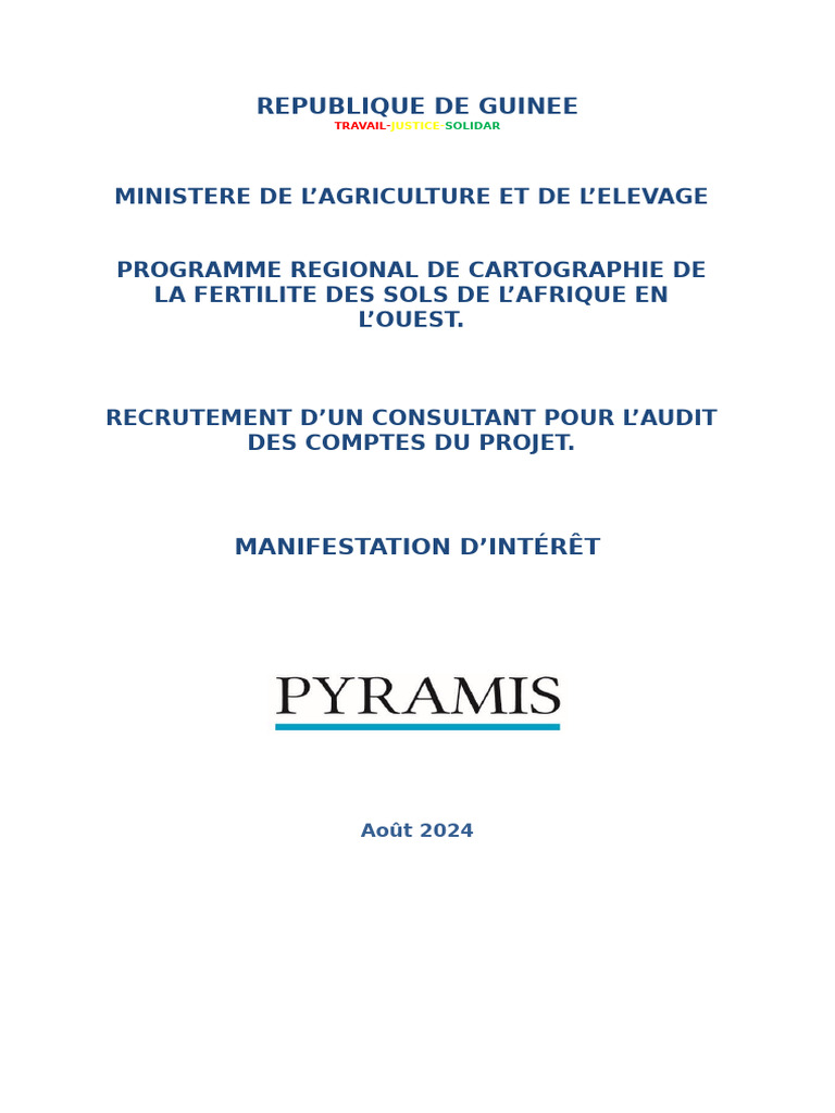 Programme Regional de Cartographie de Fertilité Des Sols de L'afrique ... Programme Regional de Cartographie de Fertilité Des Sols de L'afrique ...