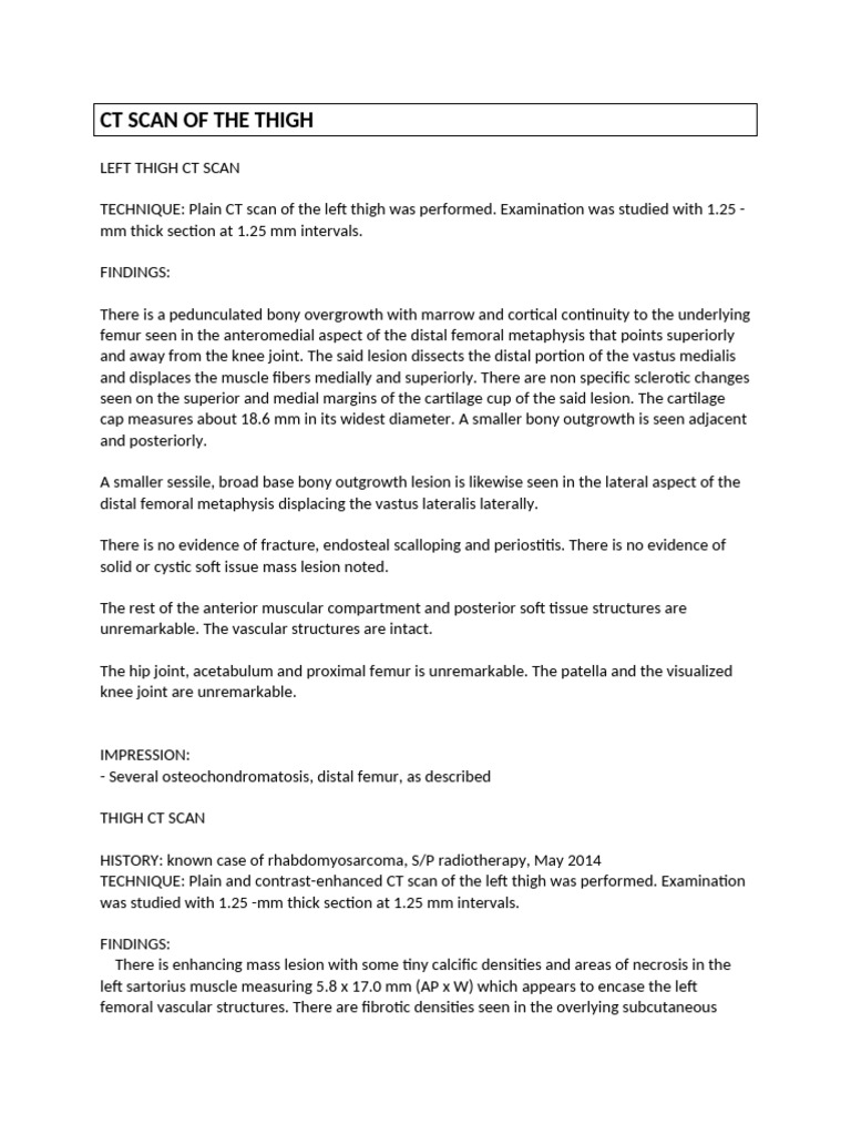 Thigh CT Scan Templates | PDF