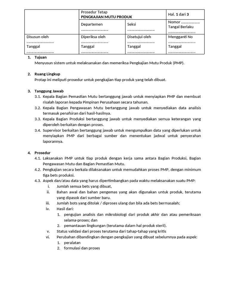 P. Prosedur Pengkajian Mutu Produk | PDF