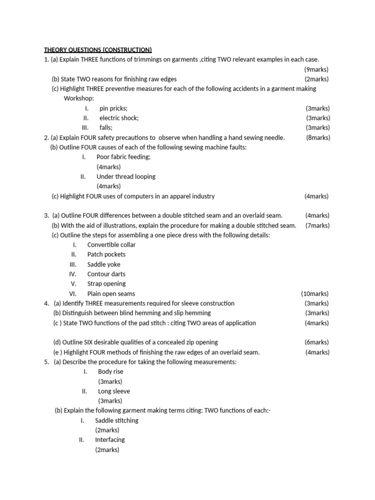 Construction Questions | PDF | Seam (Sewing) | Computers