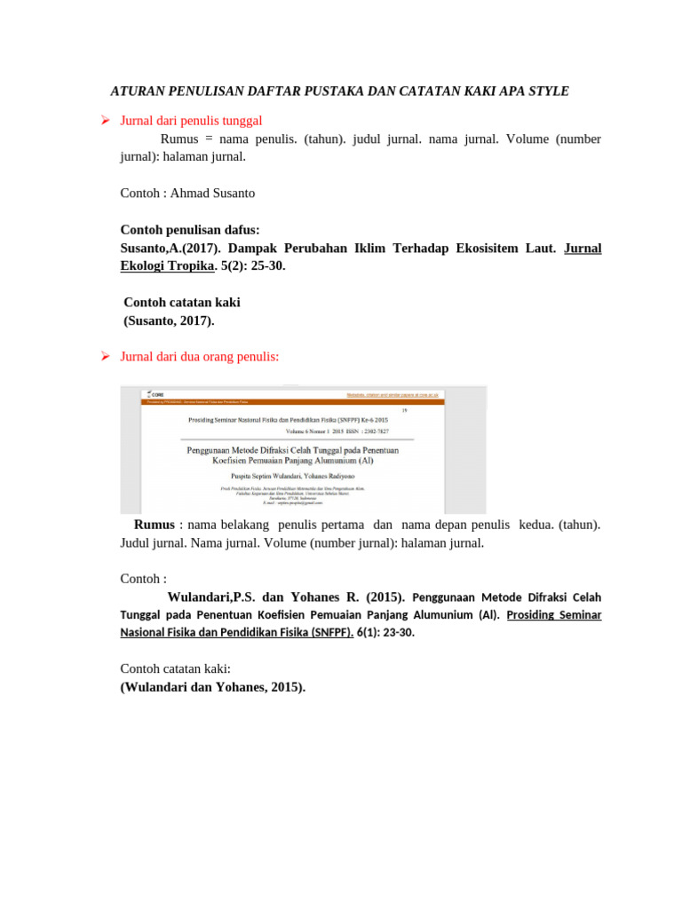 Aturan Penulisan Daftar Pustaka Dan Catatan Kaki Apa Style | PDF