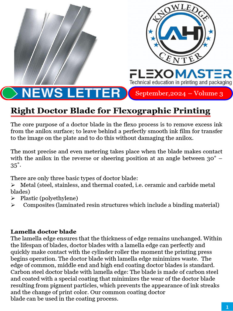 Right Doctor Blade For Flexographic Printing - Sep, 24-Vol 3 | PDF | Blade | Art