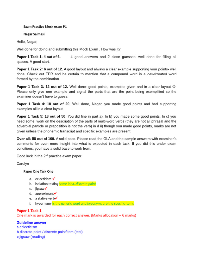 Exam Practice Mock Exam P1 - Negar Salmasi-1 | PDF