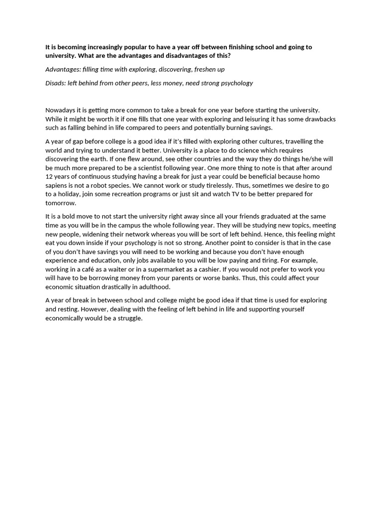 Advantage Disadvantage Essay | PDF