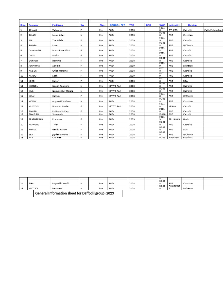 2023 Preschool General Information Sheets | PDF