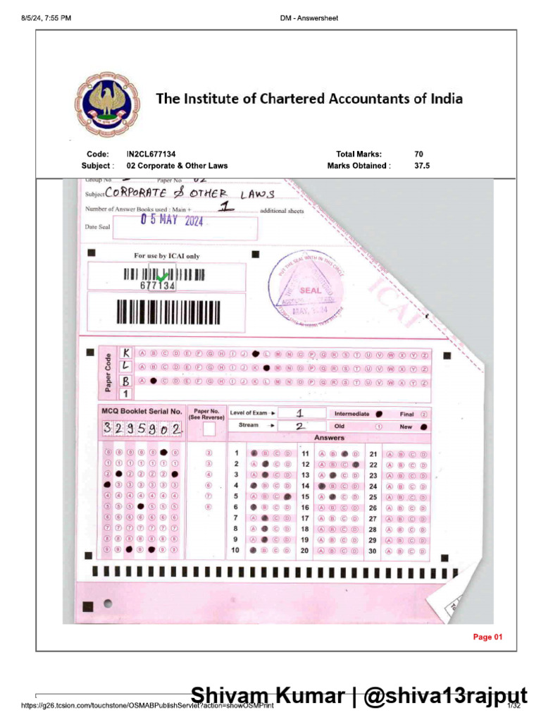 CORPORATE LAW Answer Sheet Shiva13rajput | PDF