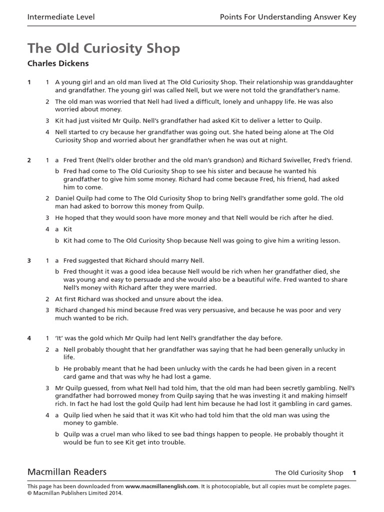 Old Curiosity Shop Points For Understanding Answer Key | PDF