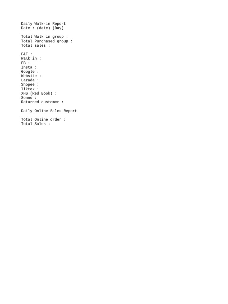 Daily Walk in Report Template | PDF