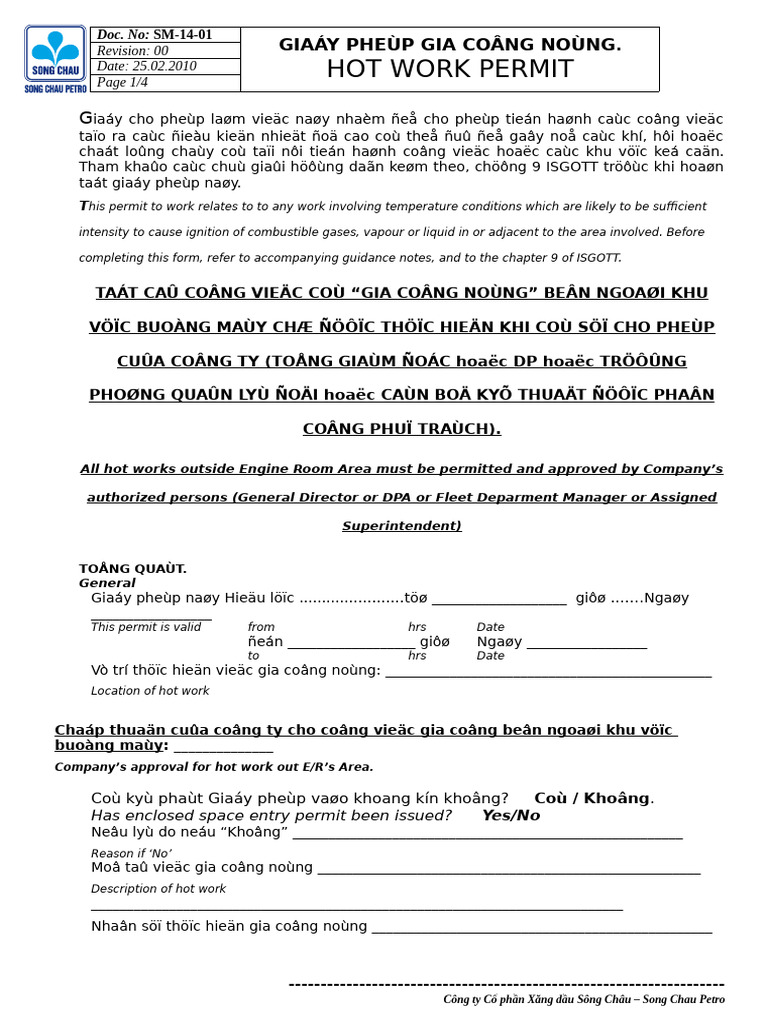 SM-14-01 - Hot Work Permit | PDF