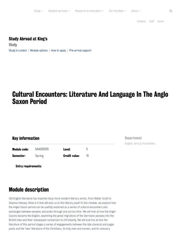 Cultural Encounters: Literature and Language in The Anglo Saxon Period ...