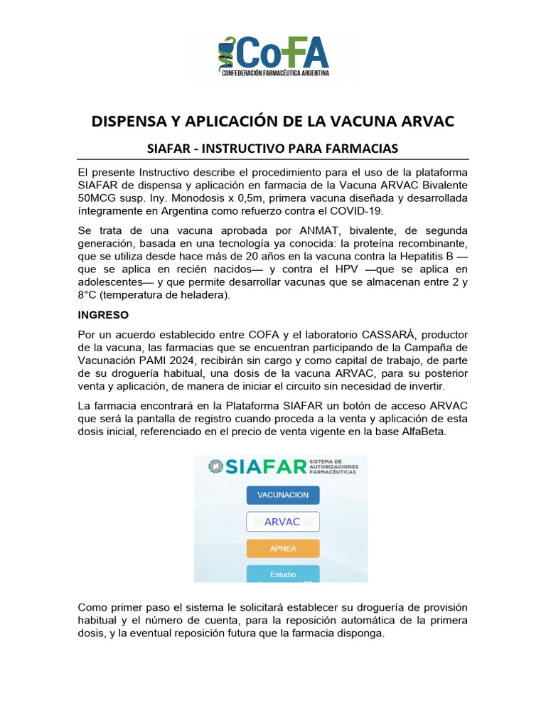 ARVAC InstructivoFarmacias | PDF