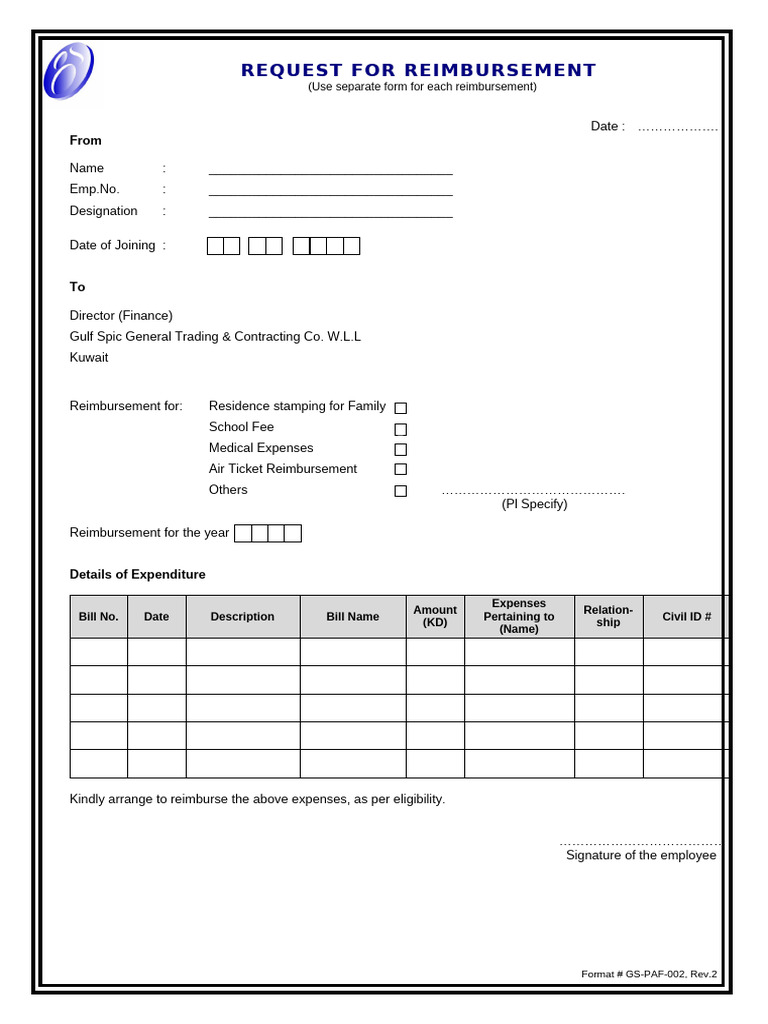 Reimbursement Form | PDF