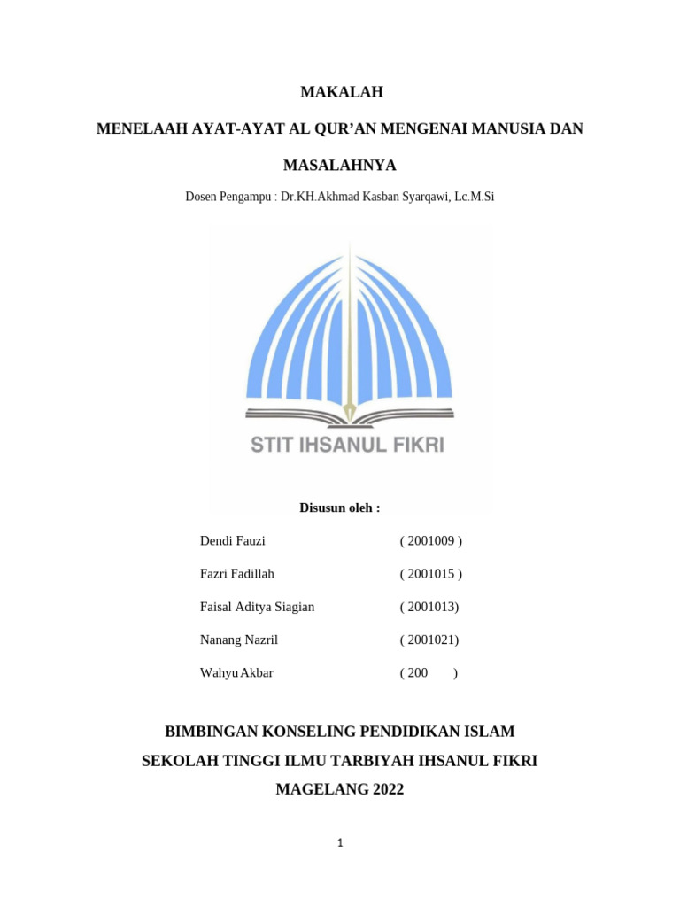 Makalah Menelaah Ayat-Ayat Al Qur'an Mengenai Manusia Dan Masalahnya | PDF