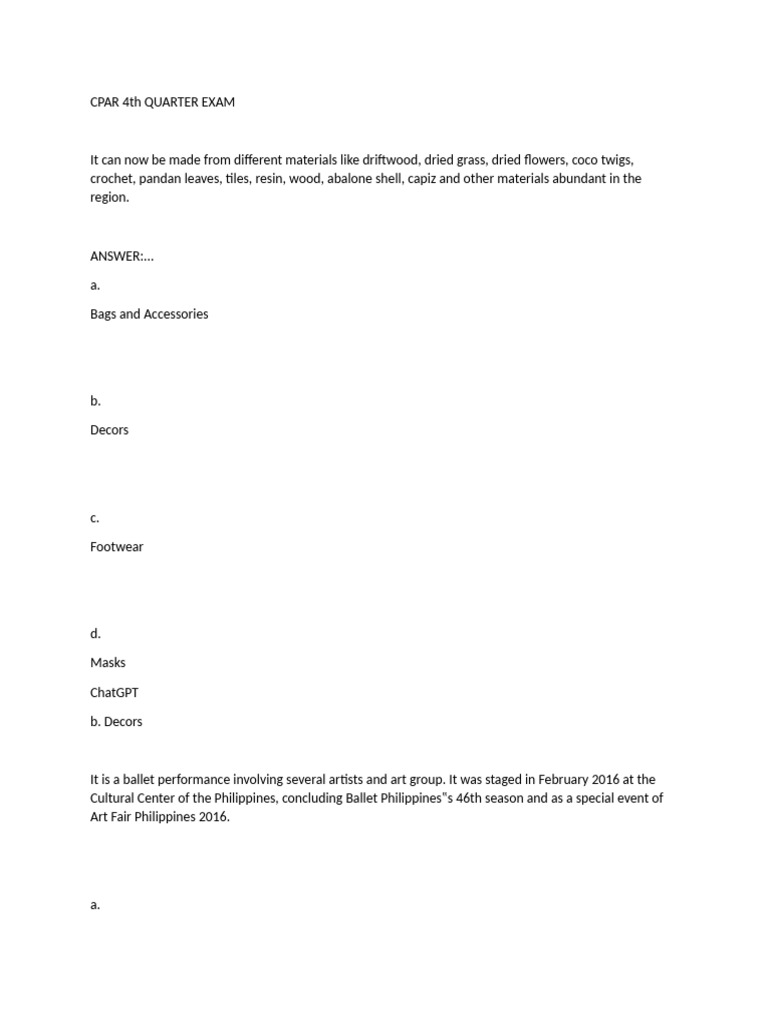 CPAR 4th QUARTER EXAM | PDF