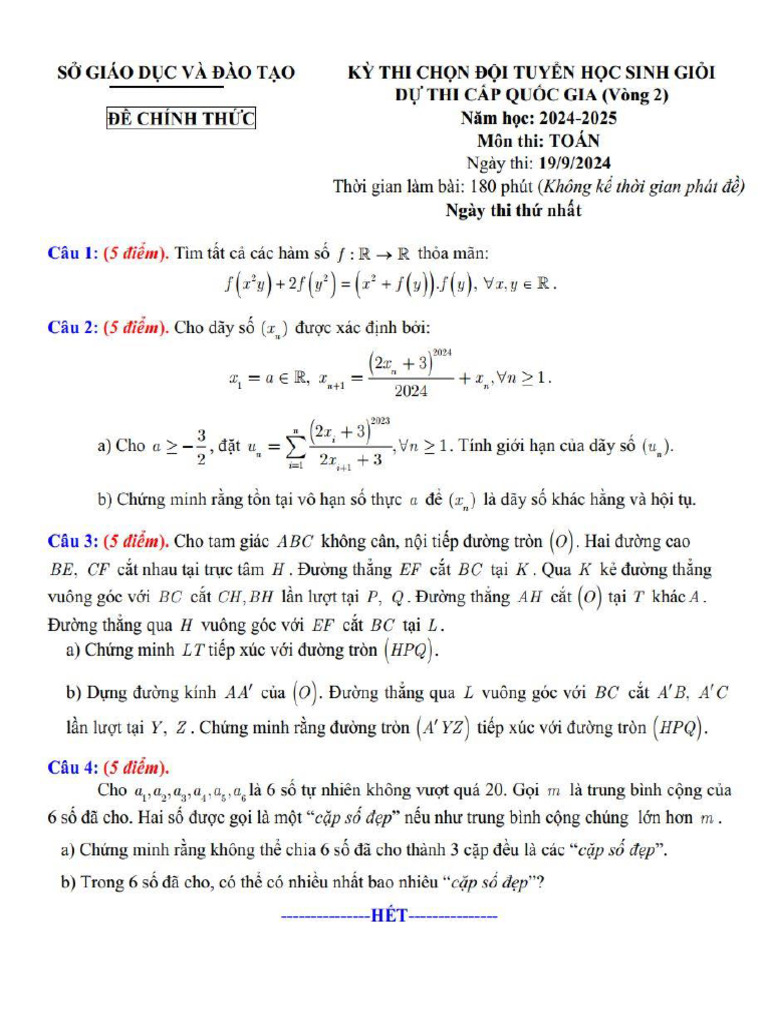 De Chon Doi Tuyen Thi HSG QG Mon Toan THPT Nam 2024 2025 So GDDT Binh Duong | PDF