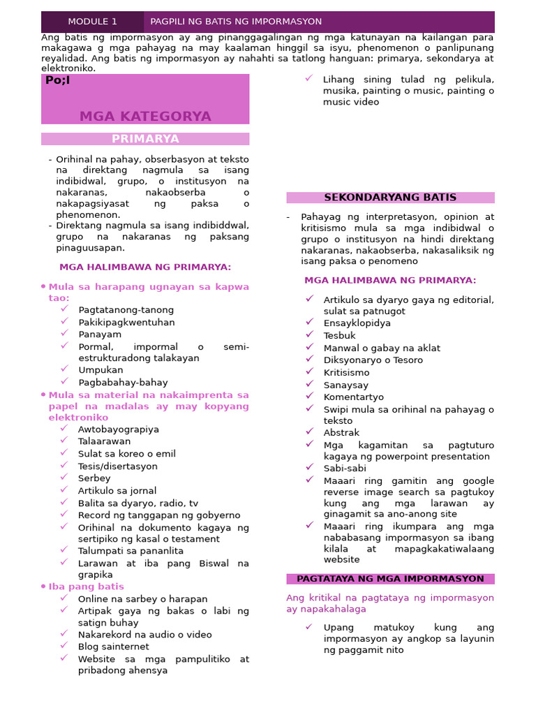 Module 1 Batis NG Impormasyon | PDF