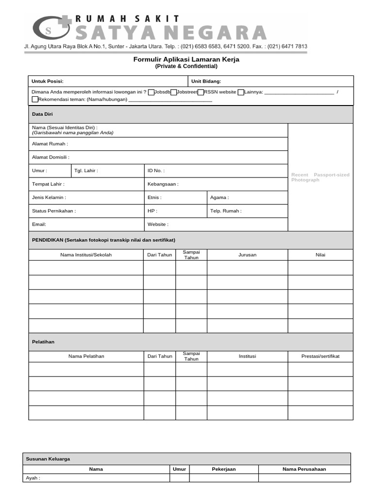 FORM CALON KARYAWAN | PDF