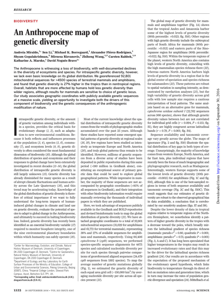 An Anthropocene Map of Genetic Diversity | PDF