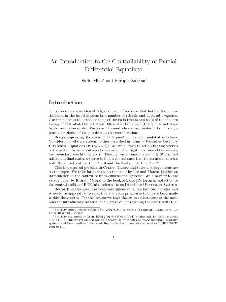 An Introduction To The Controllability of Partial Zuazua Et Micu | PDF