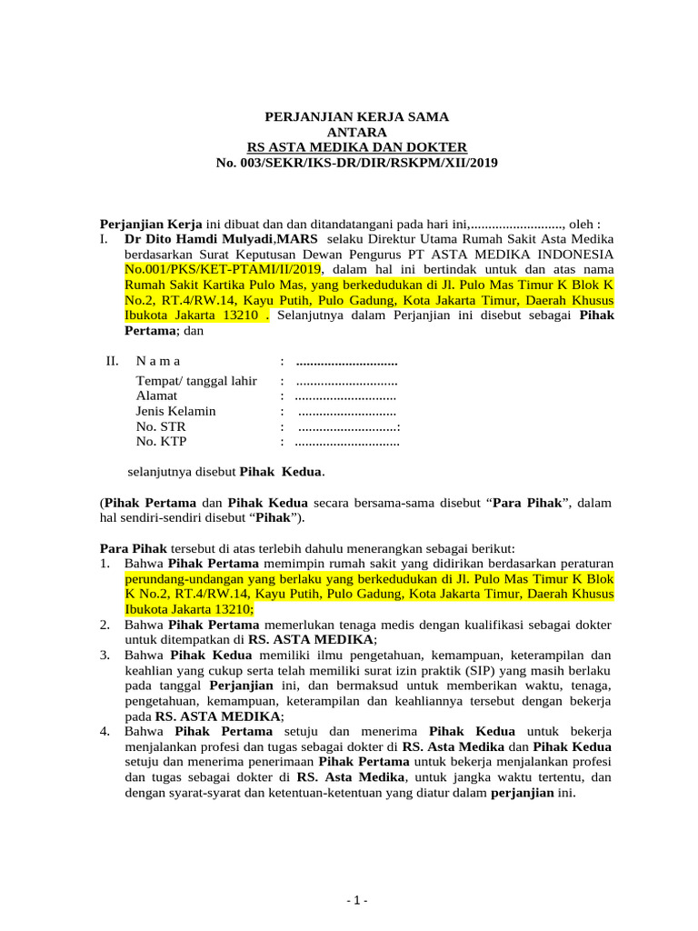 MOU DOKTER Felicia Sp. GK | PDF | Law