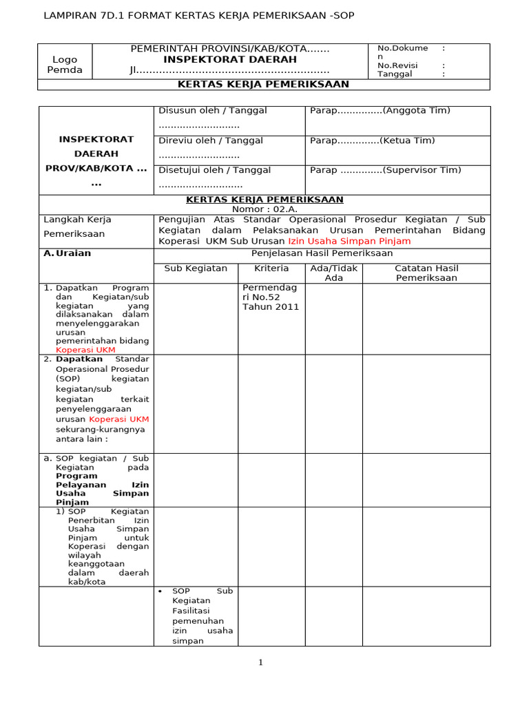 11 Lampiran 7D 1 Format KKP Pengujian Sop Sub Urusan Izin Usaha | PDF