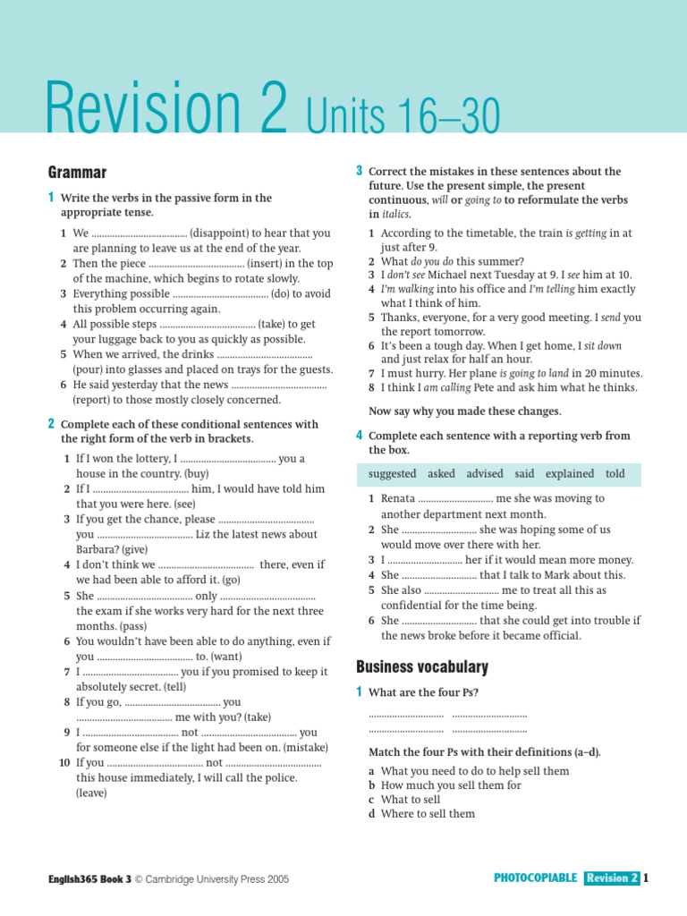 English365 Level3 Revision Units Intermediate Units16to30 Worksheet | PDF