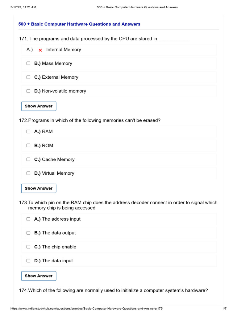 500 + Basic Computer Hardware Questions and Answers | PDF
