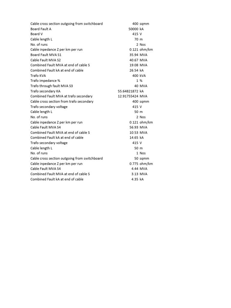Fault MVA Current Calculation For Cables | PDF