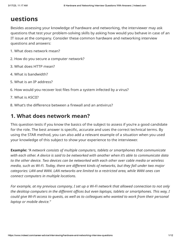 8 Hardware and Networking Interview Questions With Answers | PDF