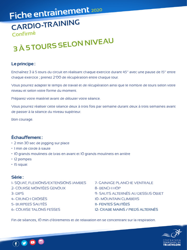 FFTRI Fiches-Entrainement 2020 Cardio-Training Confirme | PDF