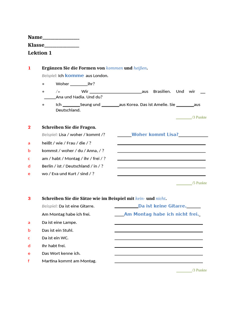 MOTIVE_A1_Lektion_1_Test | PDF