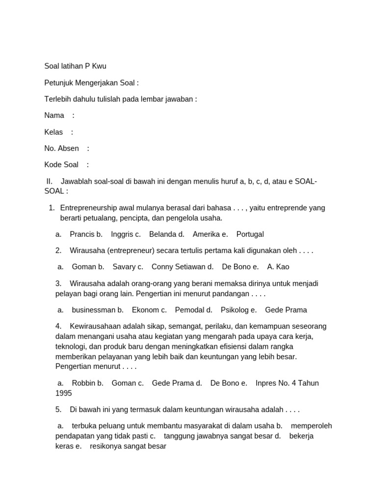 Soal Latihan Pkwu | PDF