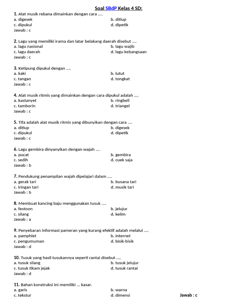 Soal SBDP Kelas 4 SD | PDF
