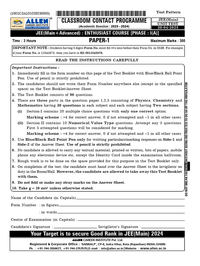 Classroom Contact Programme: Paper-1 | PDF