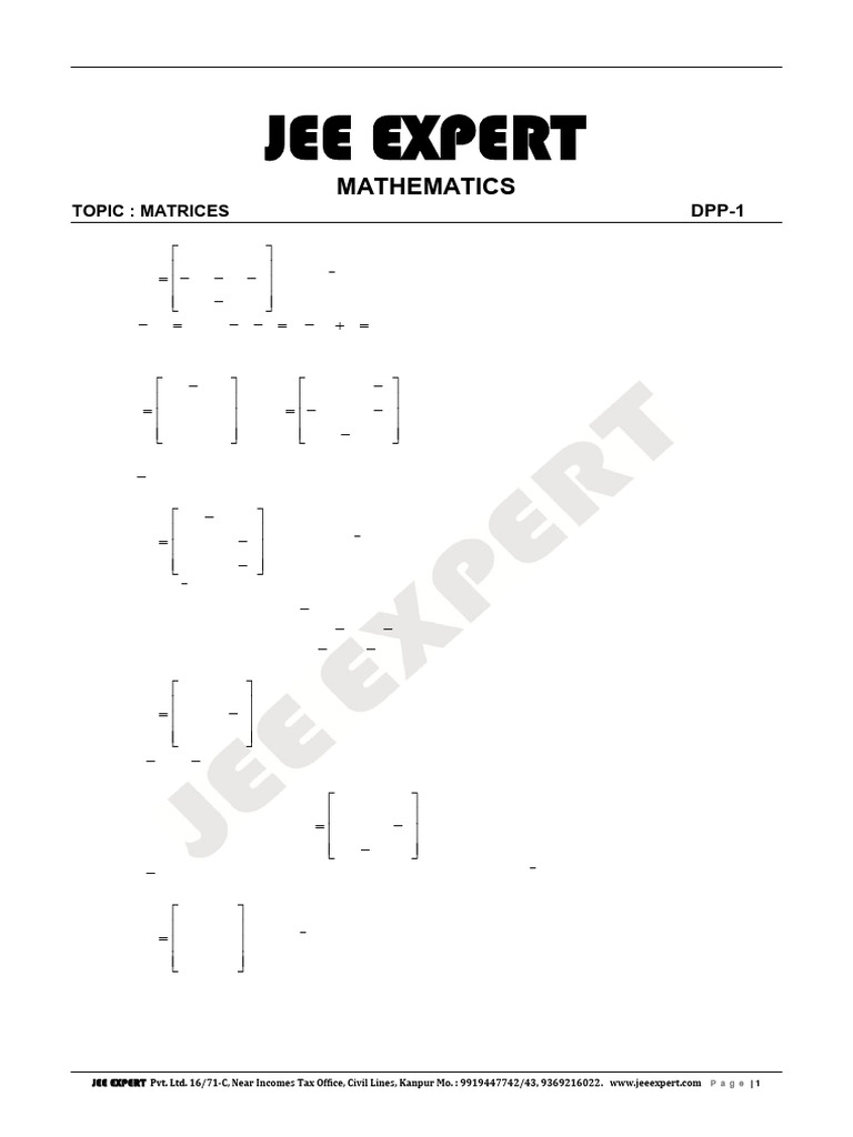DPP-1 (Matrices) (Sahay Sir) Math | PDF