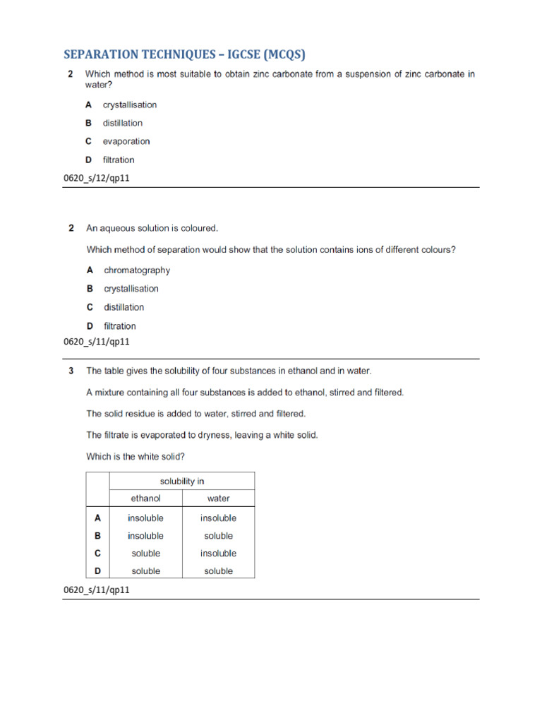 Experimental Separation Techniques Igcse Complete 2014 Pdf
