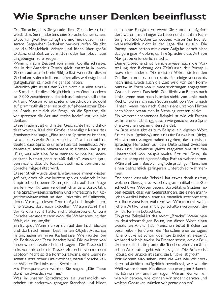 Wie Sprache Unser Denken Beeinflusst | PDF