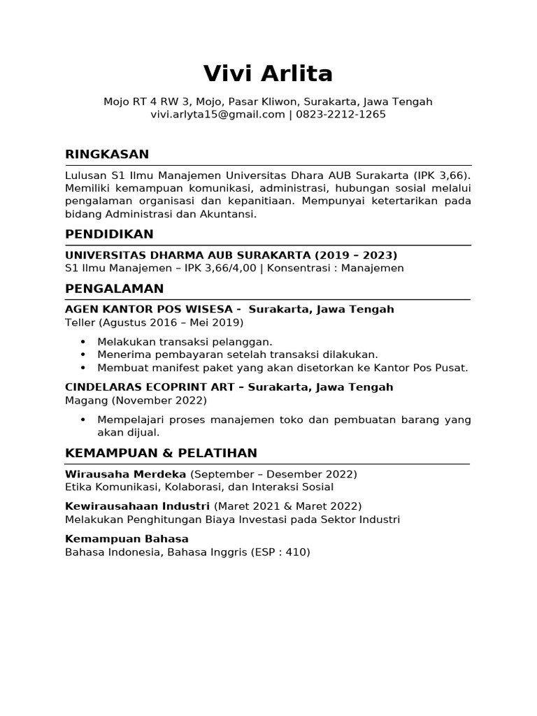 CV Vivi Arlita | PDF